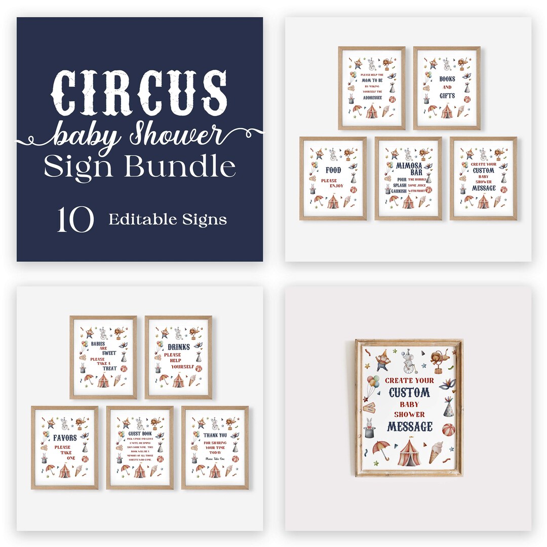 Circus Baby Shower Sign Bundle: Neutral Carnival Theme (digital ...