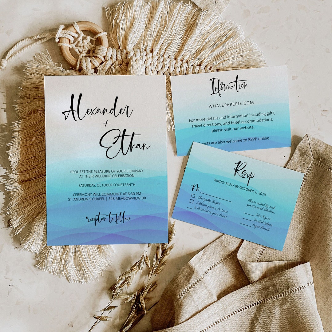 Something Blue Wedding Invitation Bundle, Blue Waves Wedding Template ...