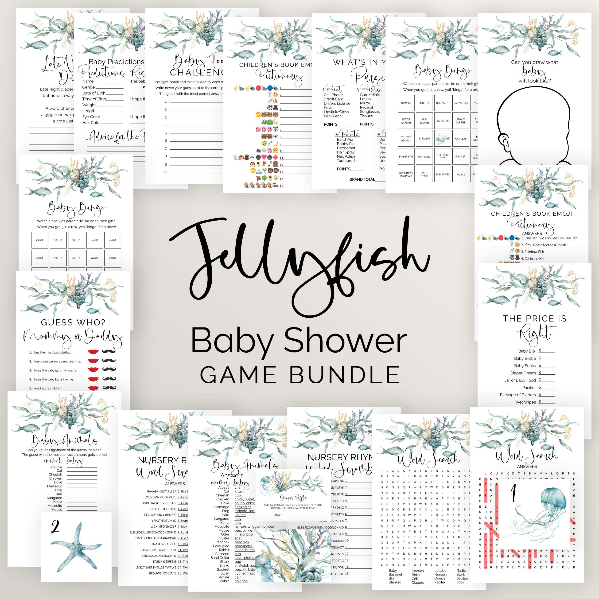 Baby Shower Game Bundle: Under the Sea Jellyfish and Ocean Theme ...