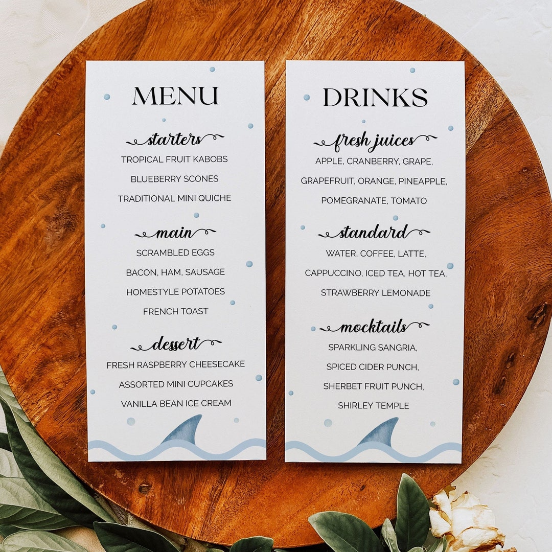 Shark Baby Shower Menu Template: Under the Sea Theme (digital Download ...
