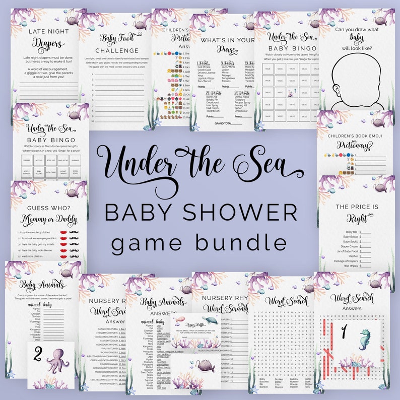 Under the Sea Baby Shower Games Bundle, Ocean Baby Shower Activities ...
