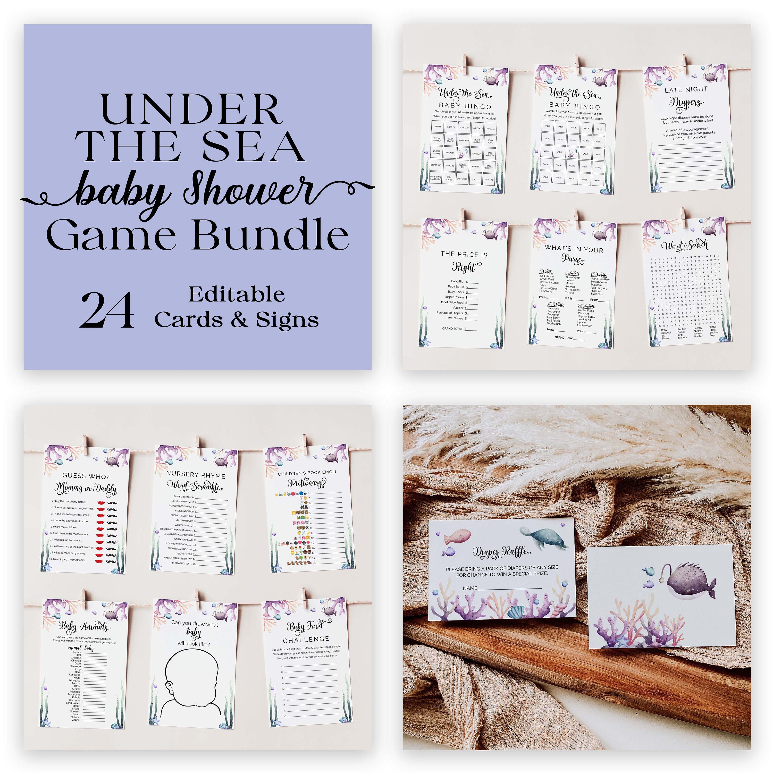 Under the Sea Baby Shower Games Bundle: Ocean-themed Printable ...