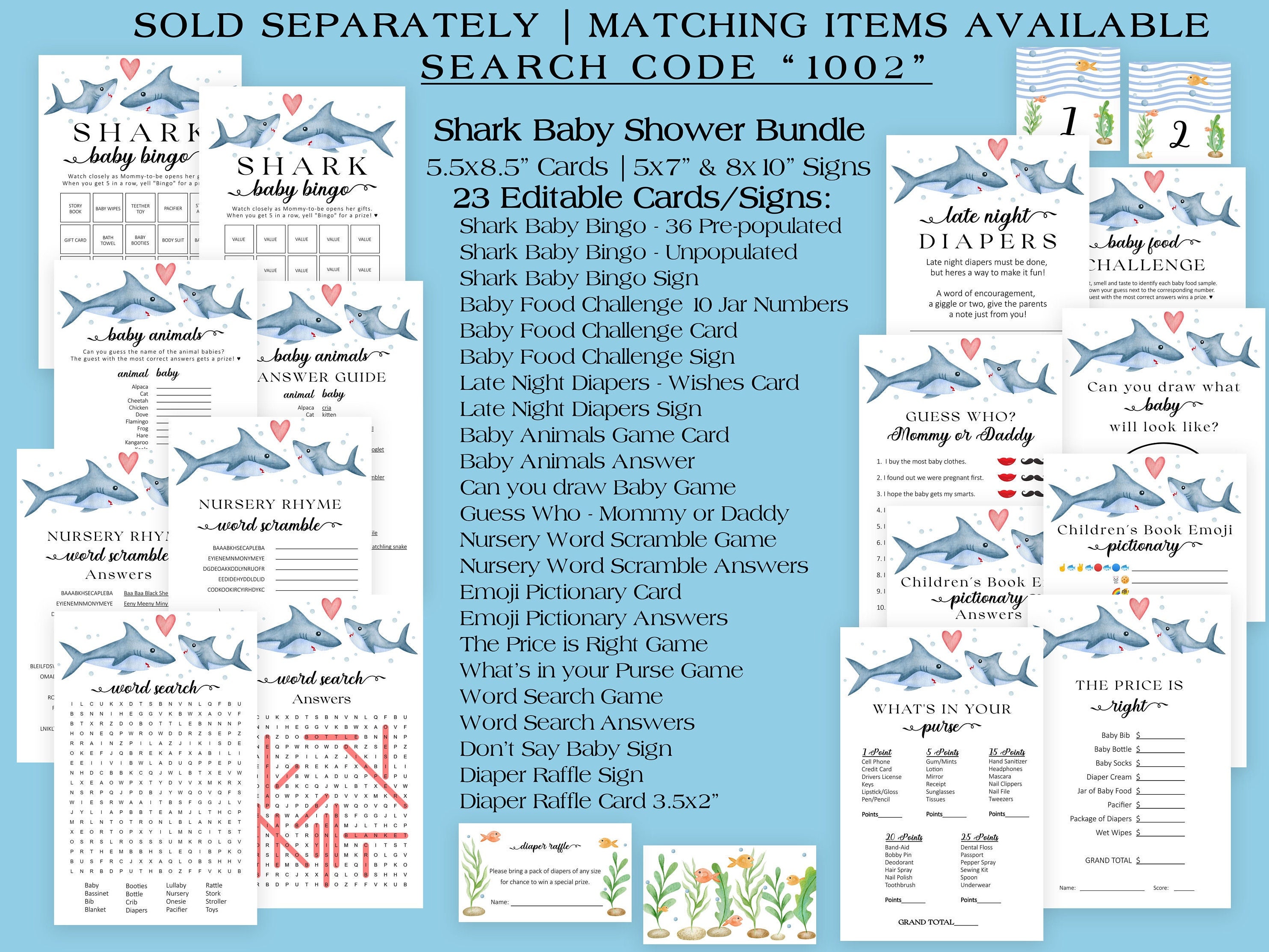 Shark Baby Shower Chart Sign: Under the Sea Theme, Baby Shark and ...