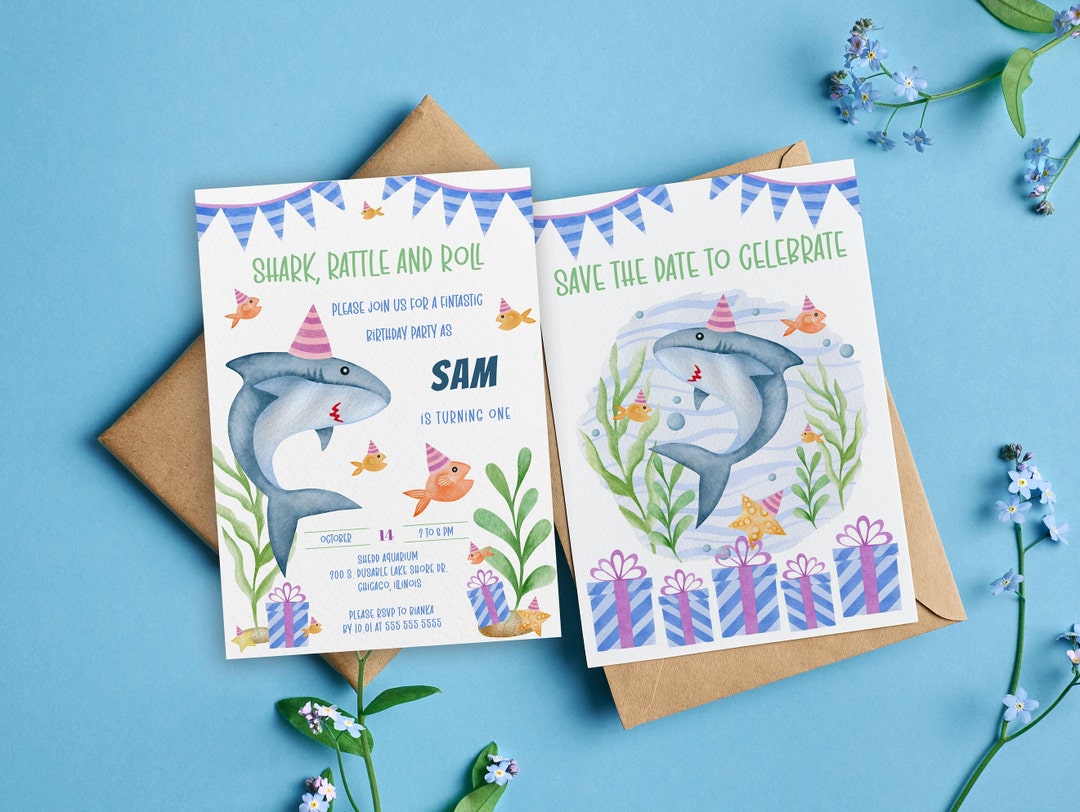Shark Birthday Invitation Under the Sea Shark Invite Instant - Etsy