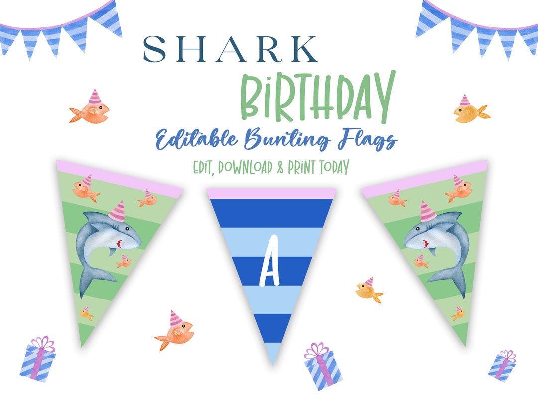 Editable Shark Bunting DIY Flags, Under the Sea Bunting Flag, Instant ...
