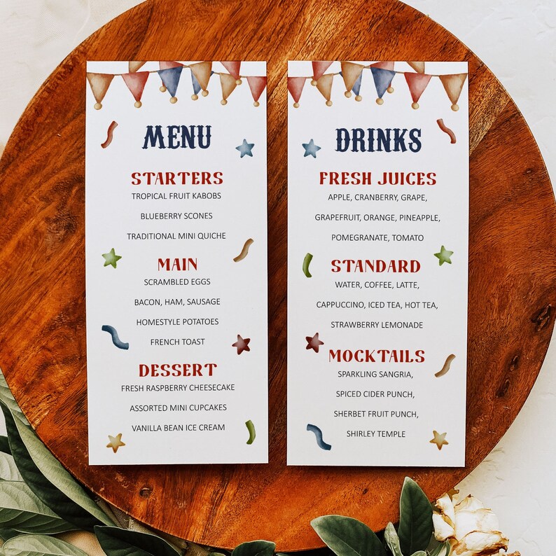 Circus Baby Shower Menu Template: Carnival Animal Tent Design (editable ...