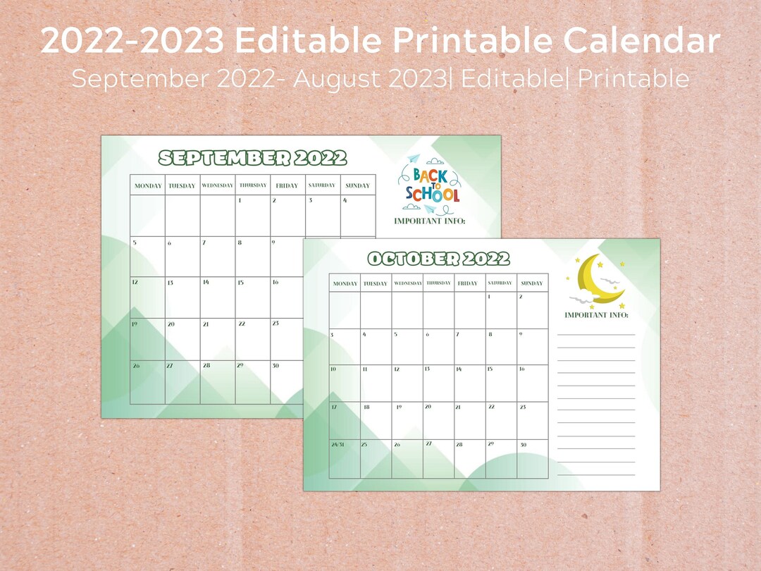 Colored 2022-2023 Printable Calendars 12 Month Calendars - Etsy