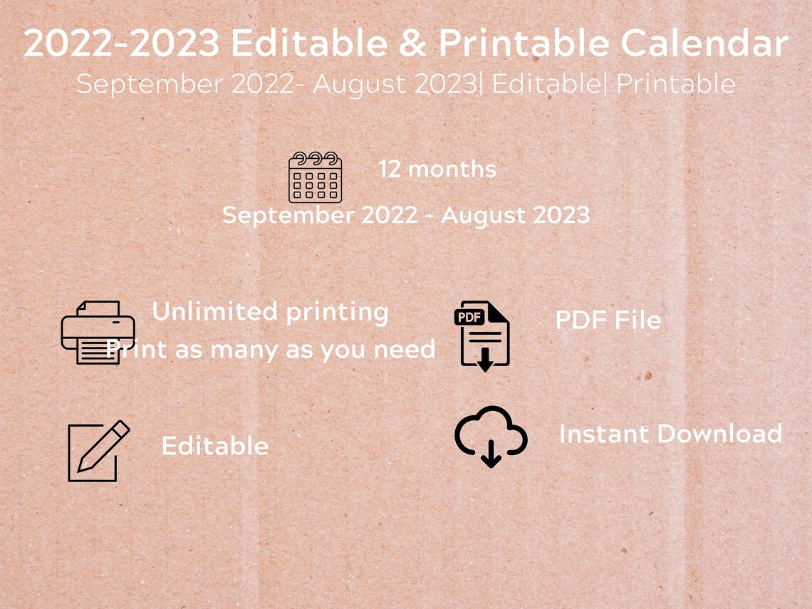Colored 2022-2023 Printable Calendars 12 Month Calendars - Etsy