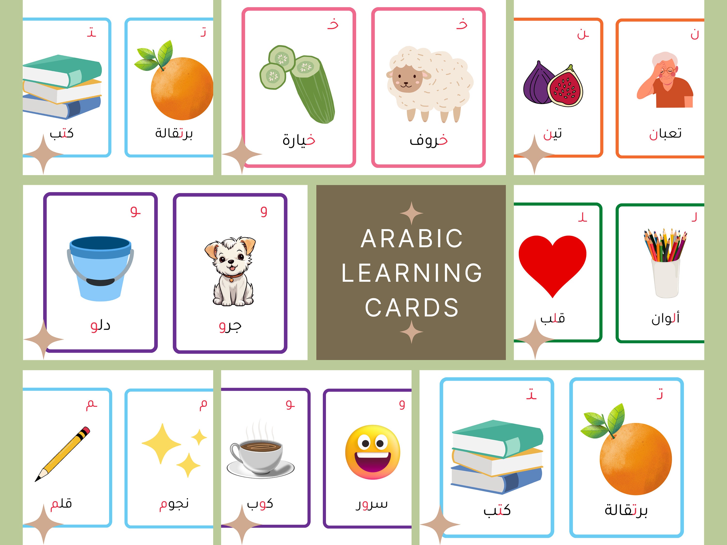 ARABIC Alphabet Learning Cards for Kids Letter Forms and Pictures Fun ...