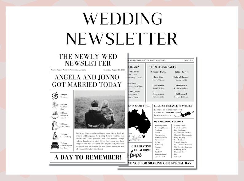 Wedding Program Editable Canva Template | Digital Newspaper Wedding ...