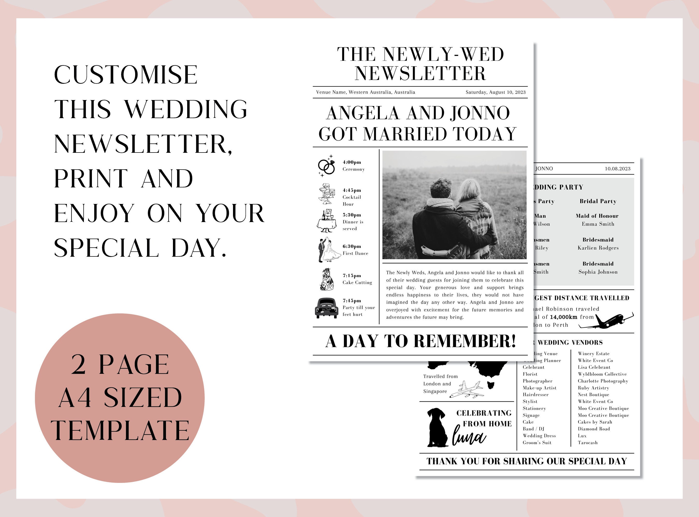 Wedding Program Editable Canva Template | Digital Newspaper Wedding ...