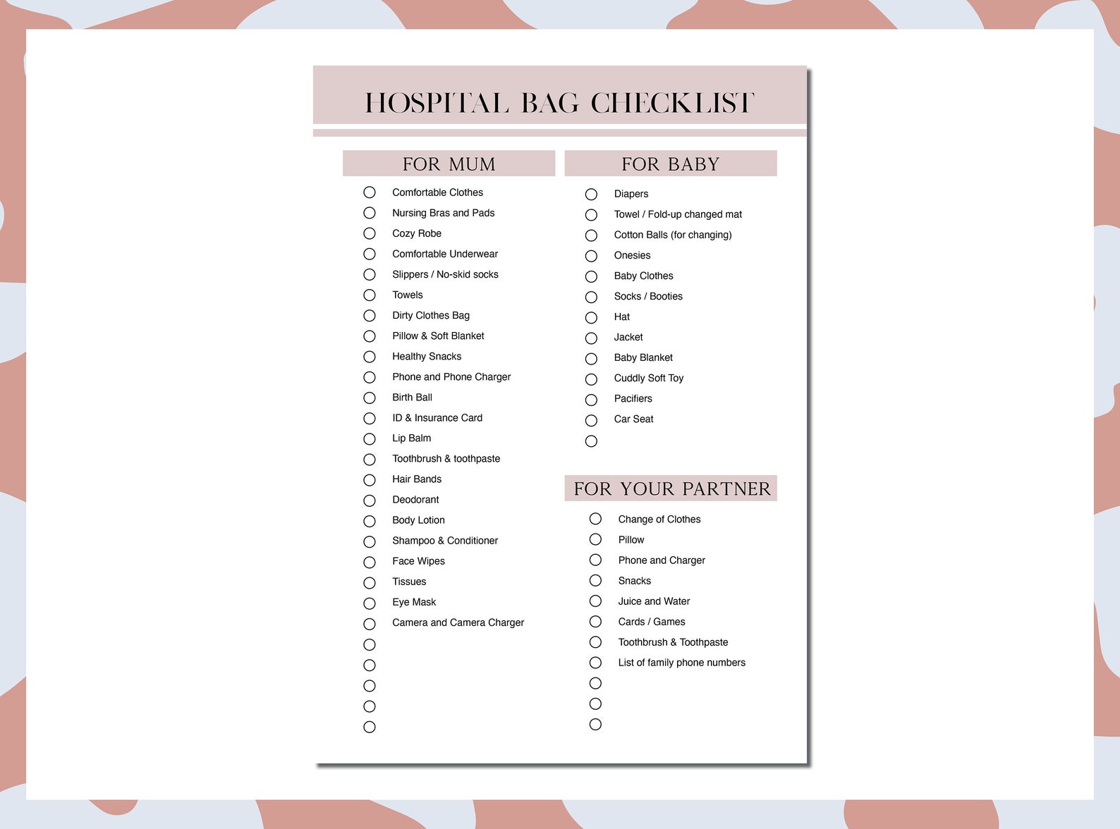 A4 Birth Planner Printable Hospital Bag Checklist Birth | Etsy