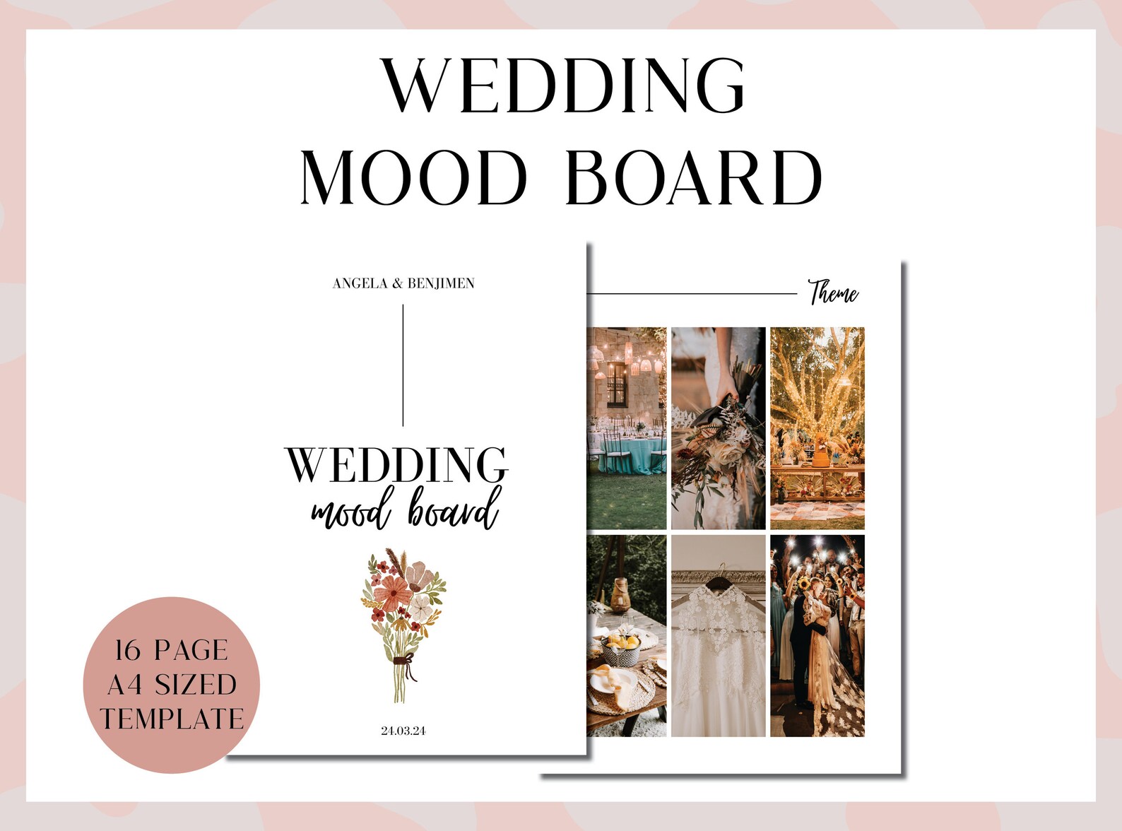 Boho Wedding Mood Board Template | Editable Canva Design (digital ...