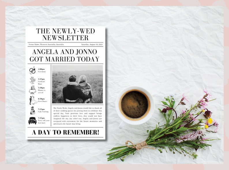 Wedding Program Editable Canva Template | Digital Newspaper Wedding ...