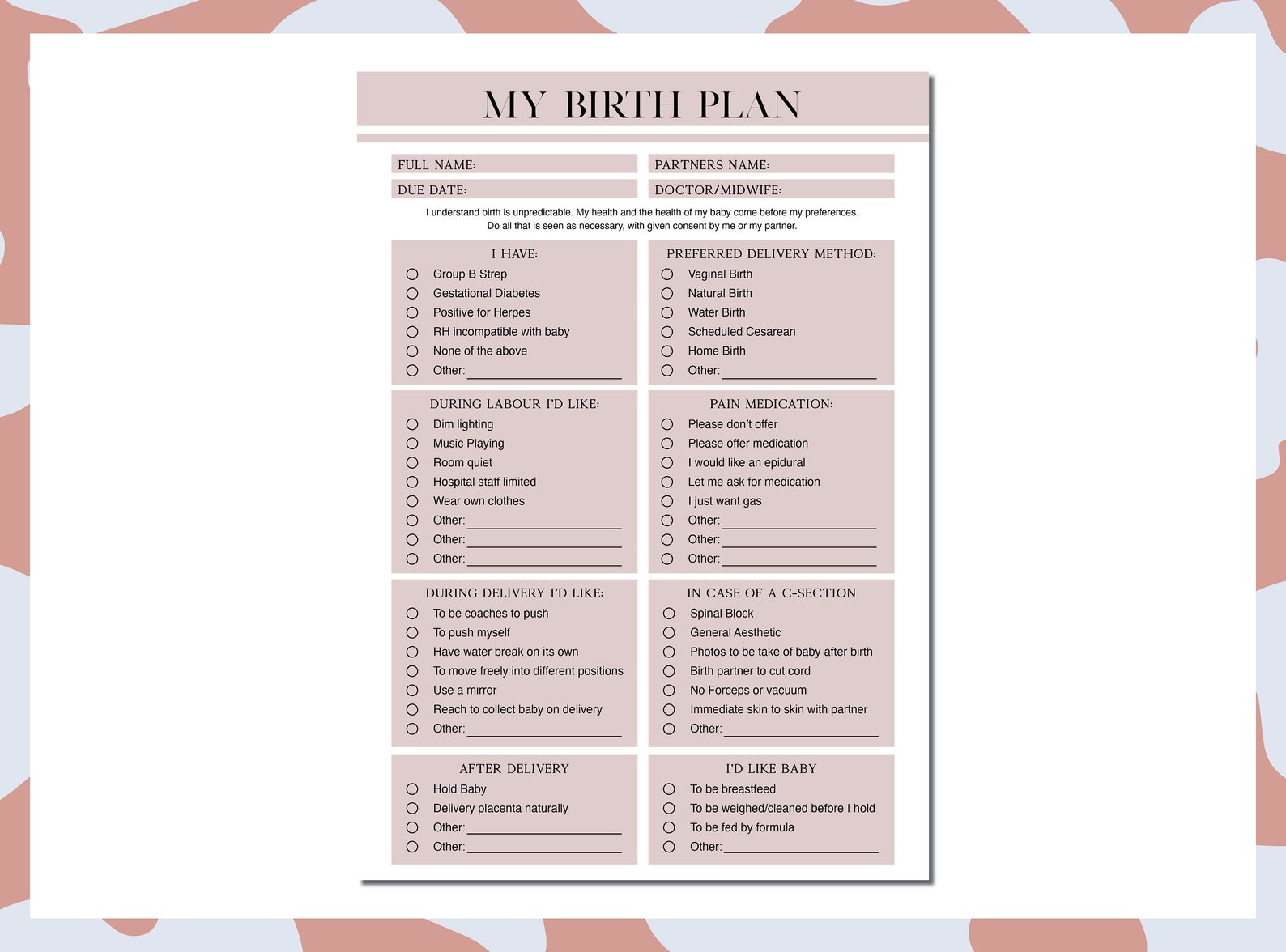 A4 Birth Planner Printable Hospital Bag Checklist Birth - Etsy