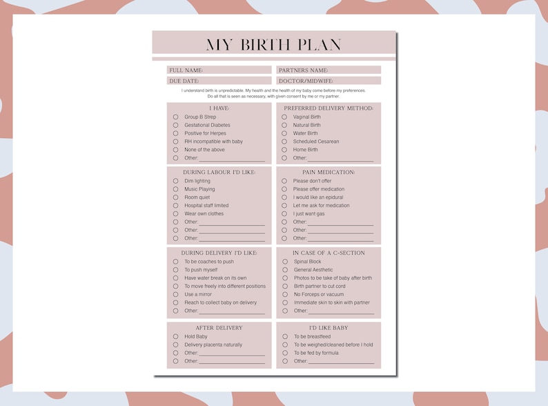 A4 Birth Planner, Printable, Hospital Bag Checklist, Birth Planner ...