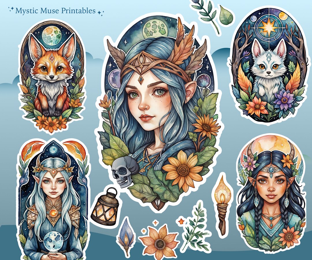 Pagan, Colorful Printable Stickers, Enchantress, Magical Forest, Elves ...