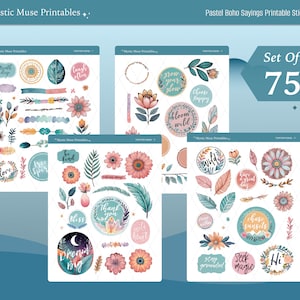 Pastel Boho Floral Printable Stickers Png, Pdf Stickersheet ...