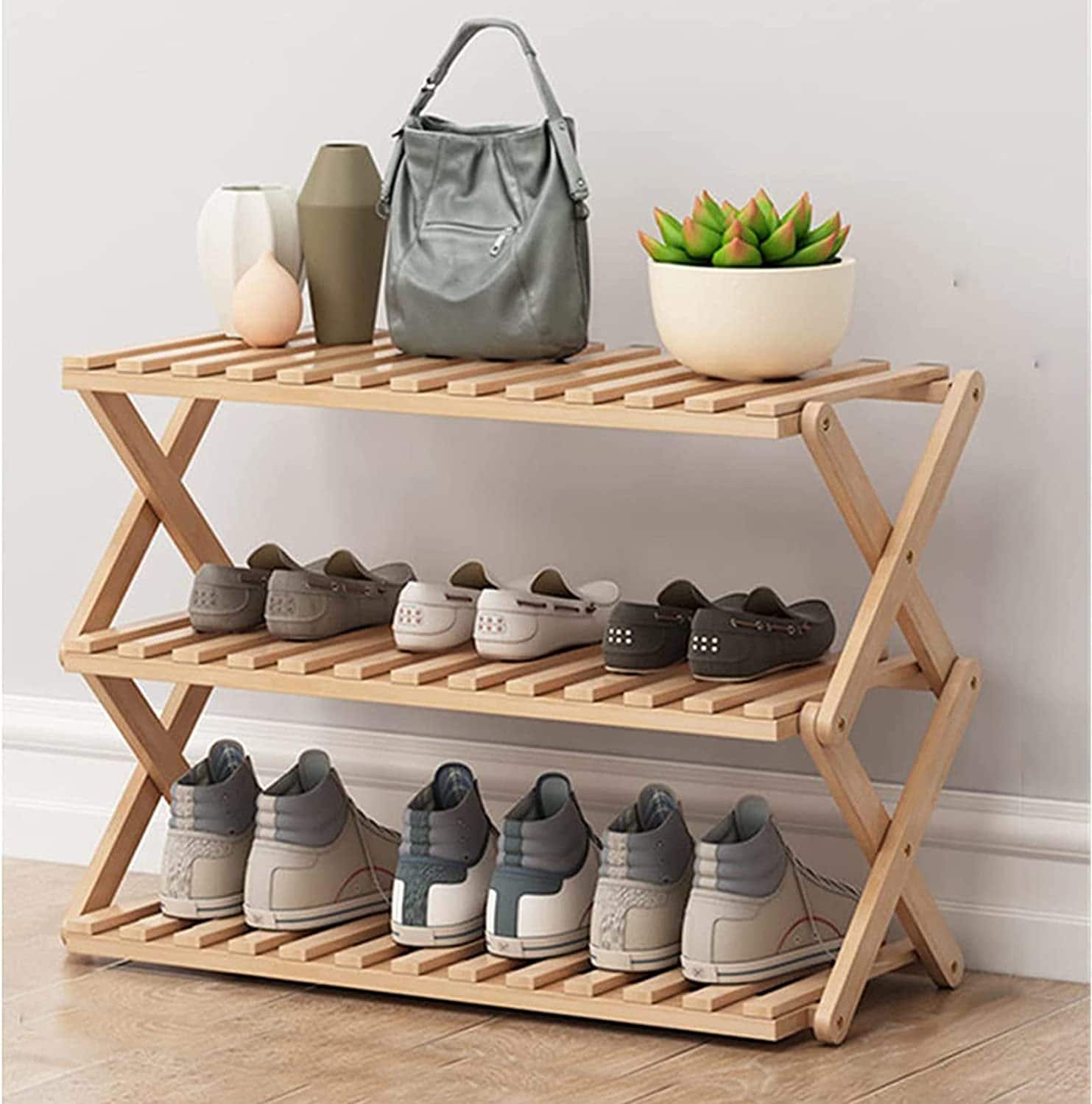 Bamboo wood shoe rack/freestanding shoe rack 4 layers - munimoro.gob.pe