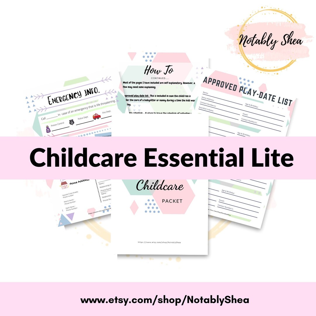 Childcare Essential Packet | Babysitters Kit | Childcare Digital ...