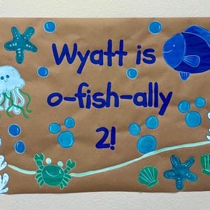 Custom Ocean Birthday Banner | Hand Painted Brown Paper Banner | Under ...