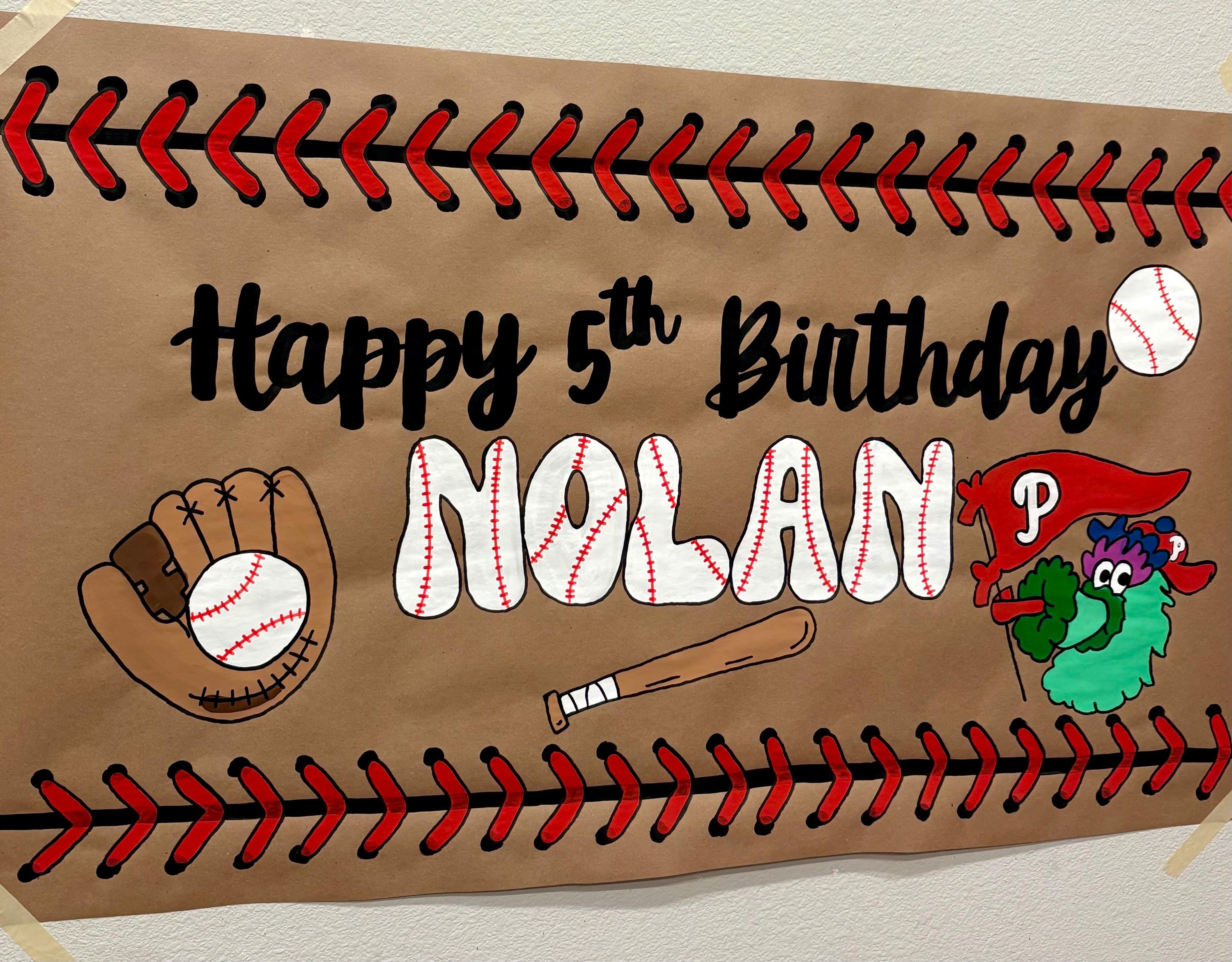 Custom Hand-painted Baseball Birthday Banner: Brown Paper Sports Decor ...