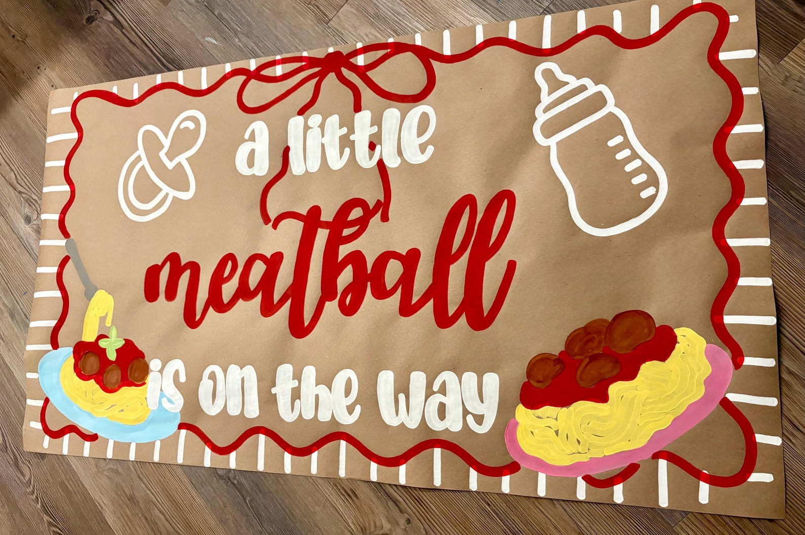 Hand-painted Custom Baby Shower Banner: A Little Meatball is on the Way ...