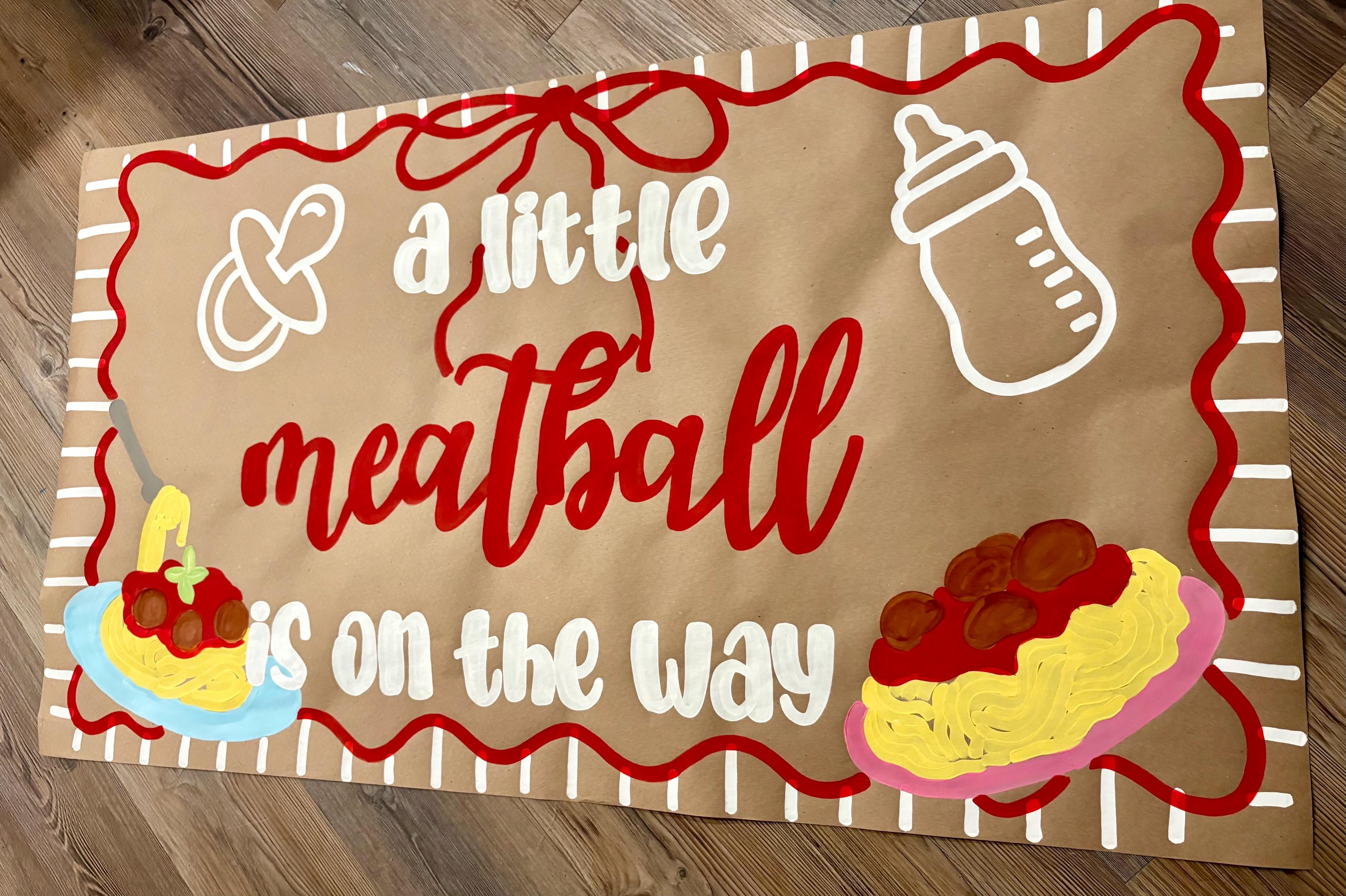 Hand-painted Custom Baby Shower Banner: A Little Meatball is on the Way ...