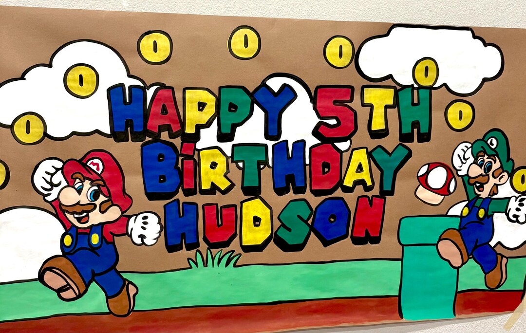 Custom Hand-painted Mario Birthday Banner - Etsy