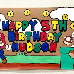 Custom Hand-painted Mario Birthday Banner - Etsy