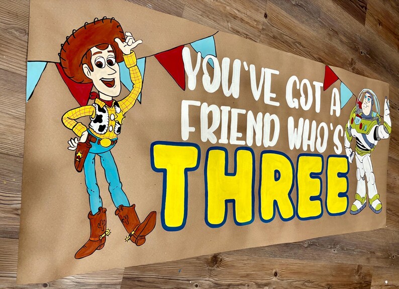 Hand-painted Toy Story Birthday Banner: Custom Woody and Buzz Party ...