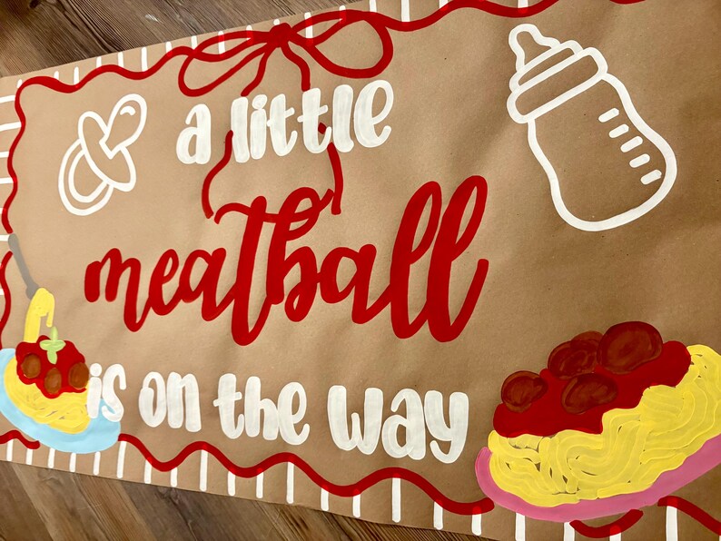 Hand-painted Custom Baby Shower Banner: A Little Meatball is on the Way ...