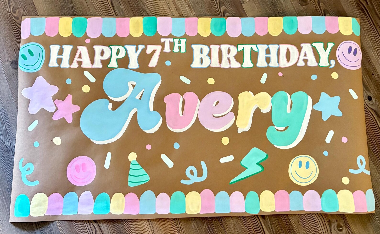 Custom Hand-painted Pastel Birthday Banner: Smiley Face Decor - Etsy