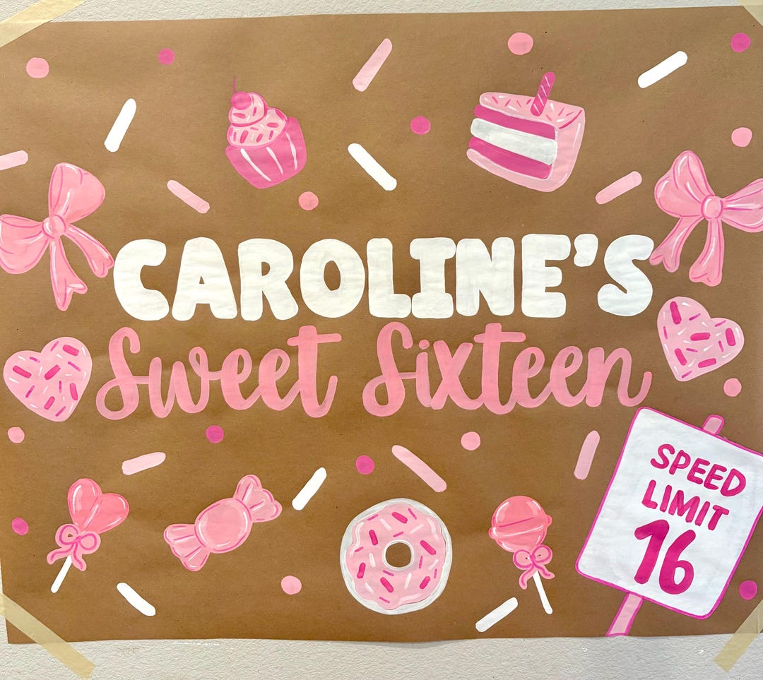 Hand-painted Sweet Sixteen Banner: Custom Brown Paper Birthday Decor - Etsy