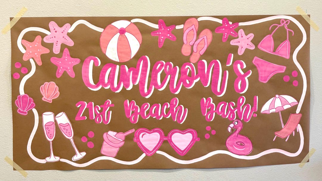 Custom Hand-painted Beach Birthday Banner: Brown Paper Decor - Etsy