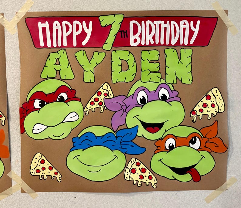 Custom Birthday Banner- Birthday Banner- Ninja Turtle Birthday Banner ...