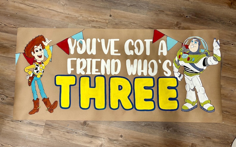 Hand-painted Toy Story Birthday Banner: Custom Woody and Buzz Party ...
