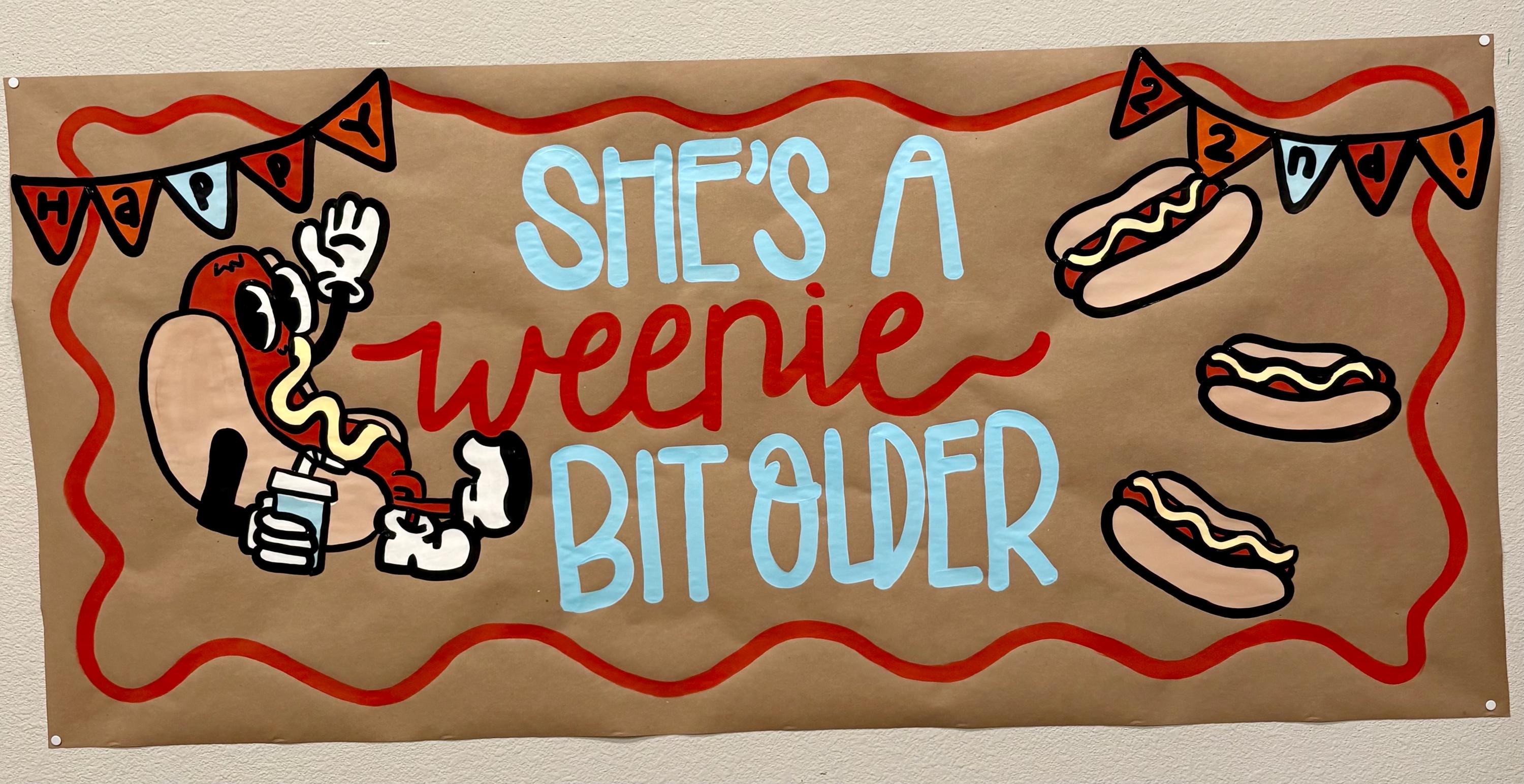 Custom Hand-painted Hotdog Birthday Banner: Brown Paper Weenie Bit ...