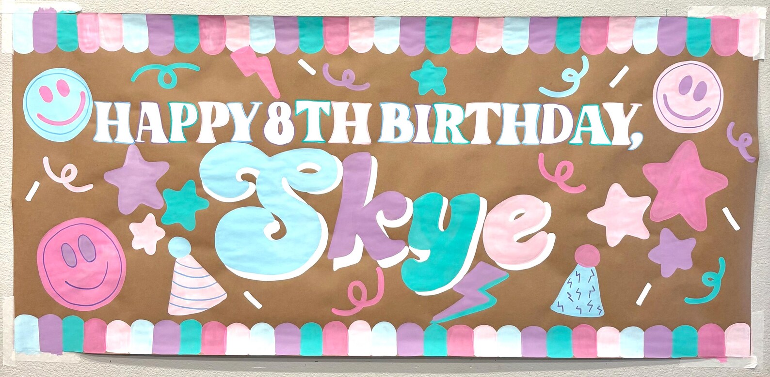Custom Hand-painted Pastel Birthday Banner: Smiley Face Decor - Etsy