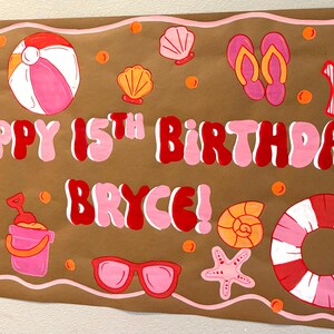 Custom Beach Birthday Banner | Hand Painted Brown Paper Banner ...