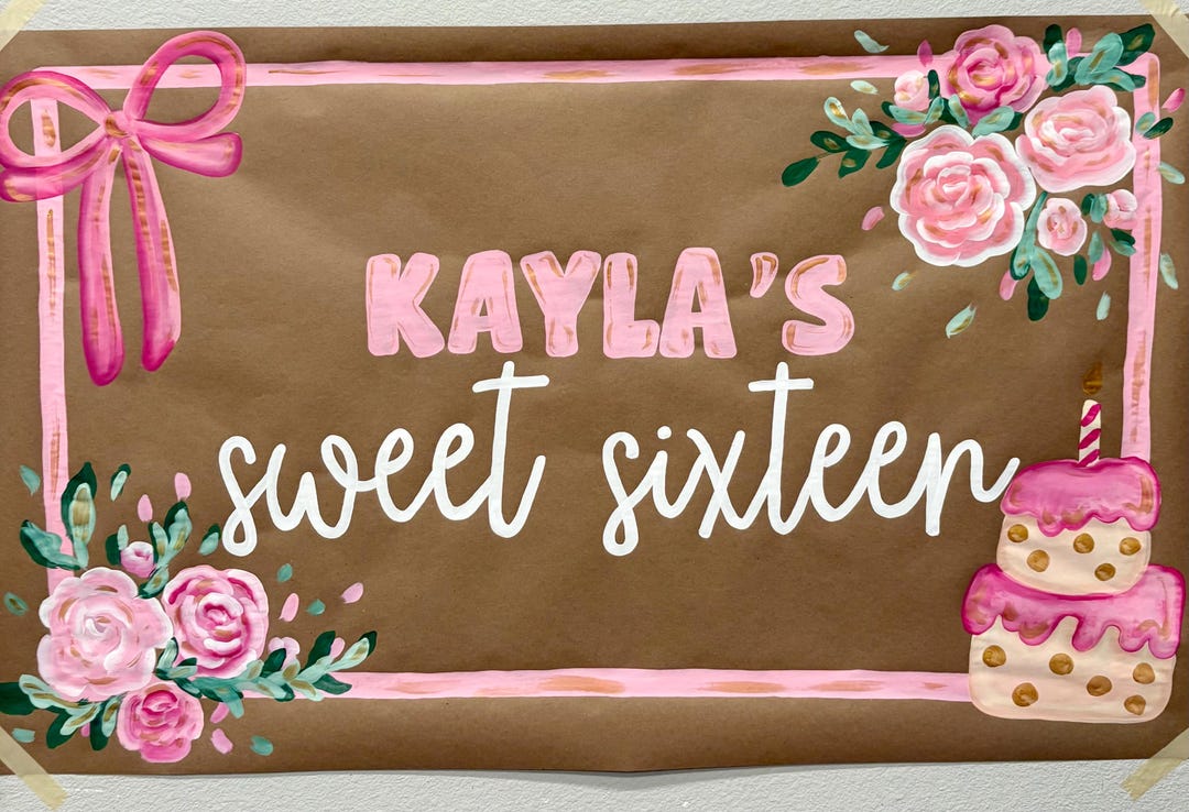 Custom Floral Banner- 16th Birthday Banner- Brown Paper Birthday Banner ...
