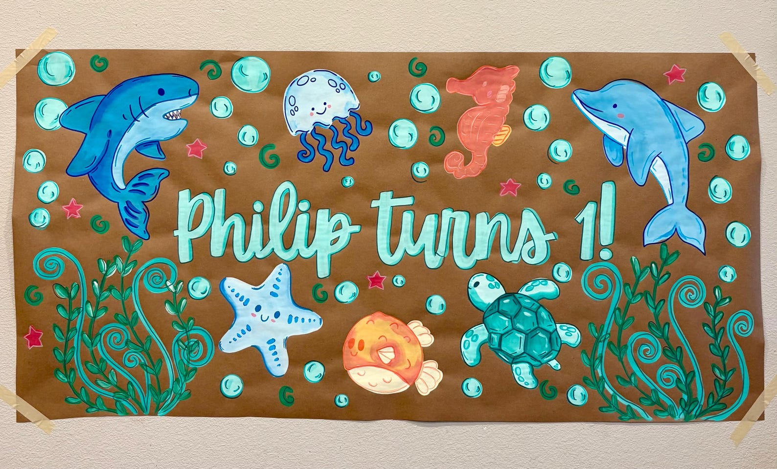 Custom Ocean Birthday Banner | Hand Painted Brown Paper Banner | Under ...