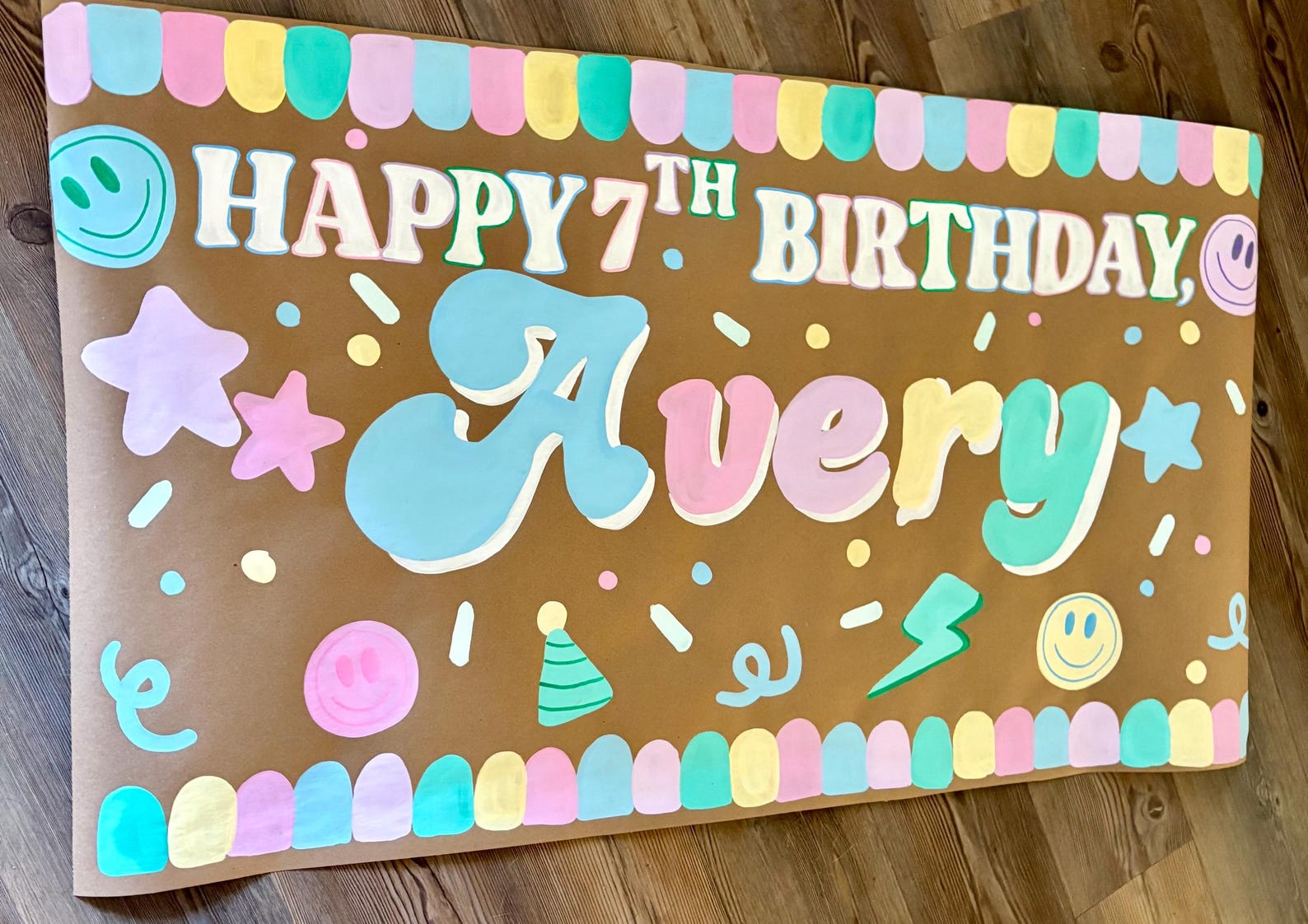 Custom Hand-painted Pastel Birthday Banner: Smiley Face Decor - Etsy
