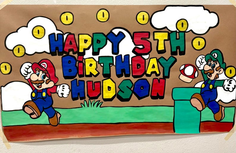 Custom Hand-painted Mario Birthday Banner - Etsy
