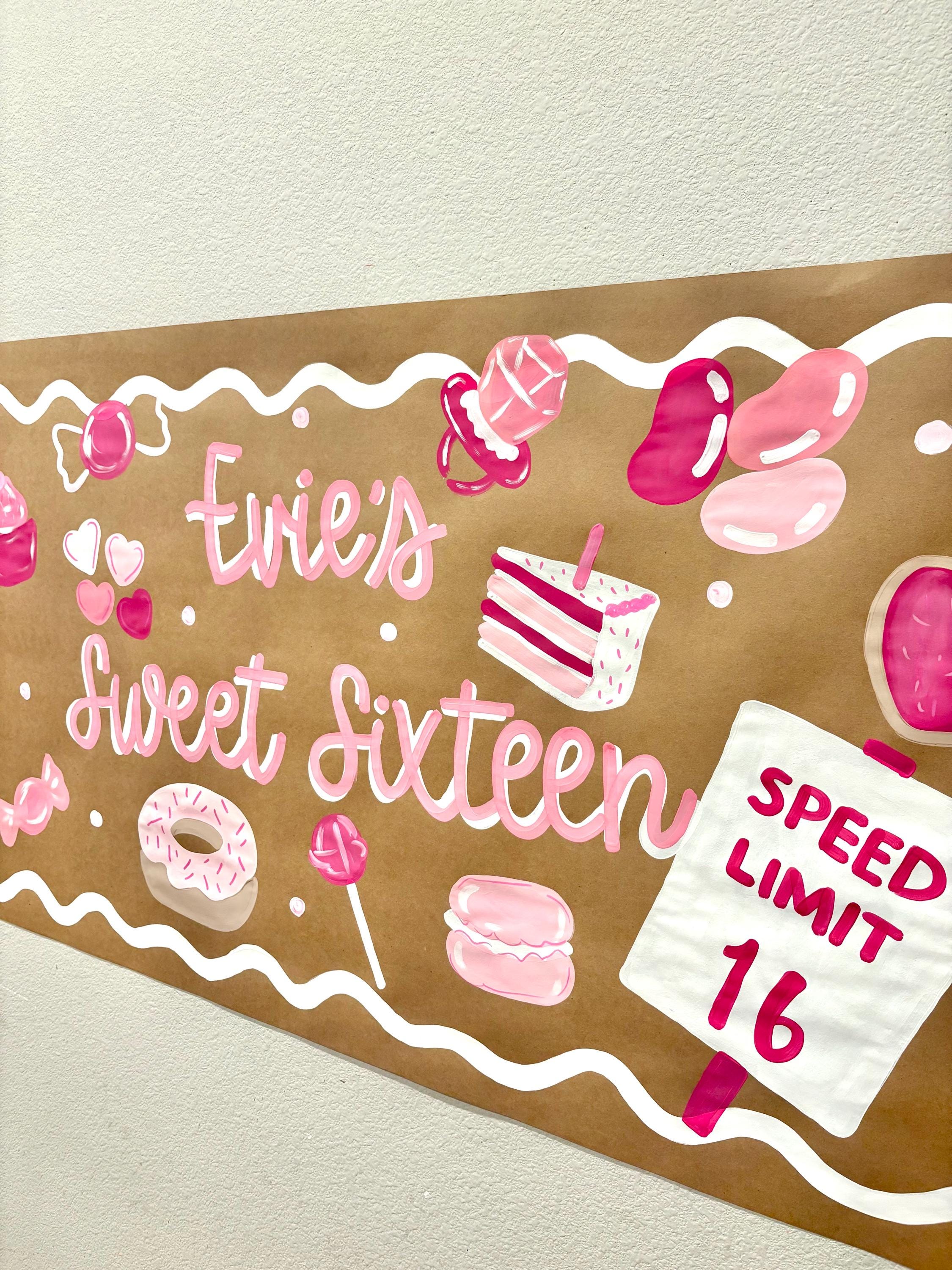 Custom Sweet 16 Birthday Banner | Hand Painted Brown Paper Banner ...