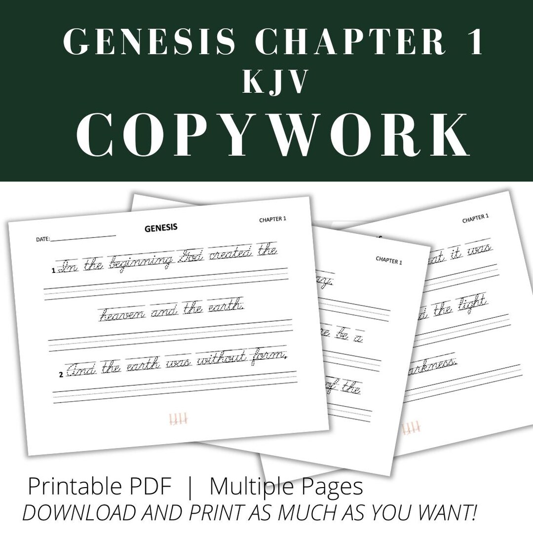 GENESIS Chapter 1 Cursive Copywork - Etsy