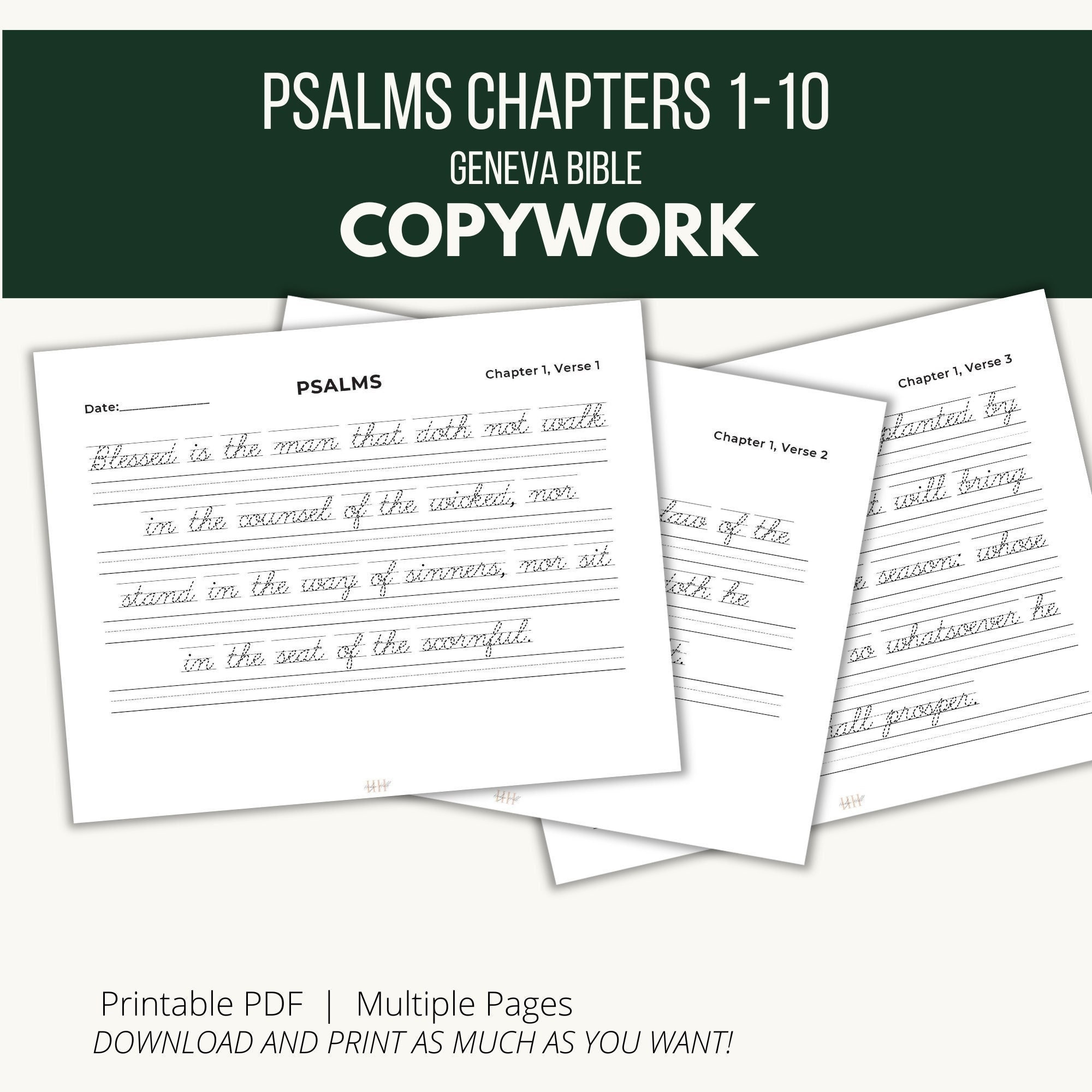 PSALMS Chapters 1-10 Cursive Copywork - Etsy