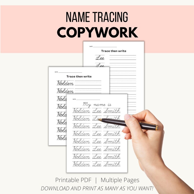 Customized Name Cursive Copywork - Etsy