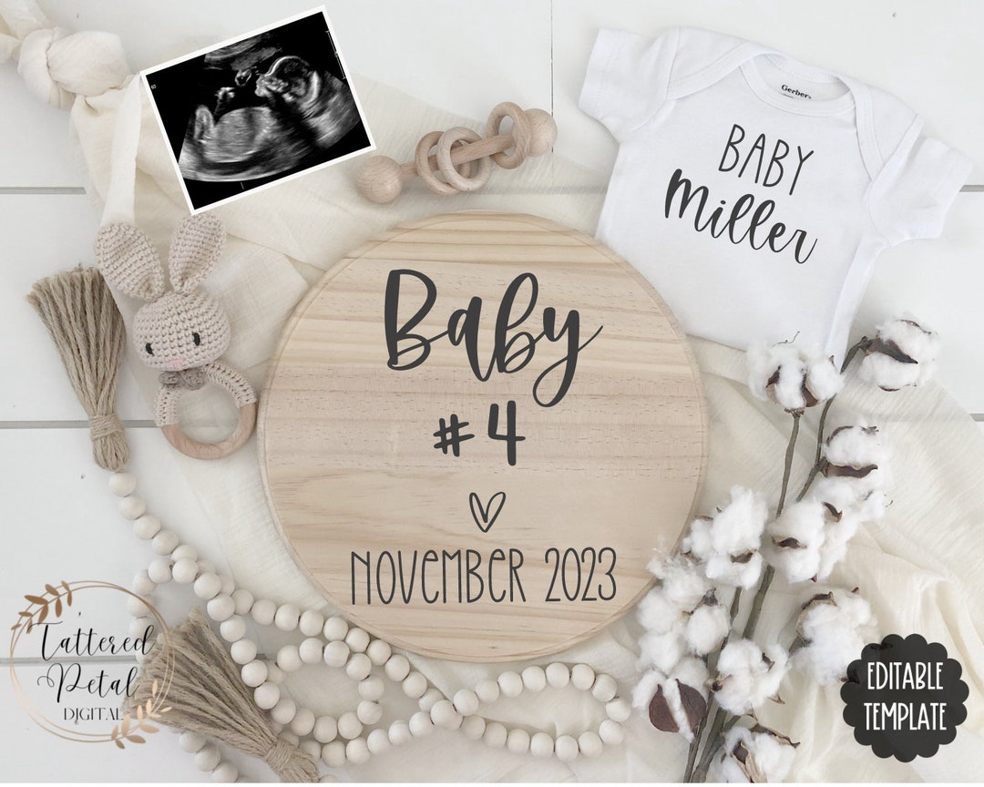 Fourth Baby Digital Pregnancy Announcement, Baby 4, Baby #4, Neutral ...