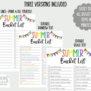 Editable Summer Bucket List, INSTANT DOWNLOAD, Summer of Fun, Bucket ...